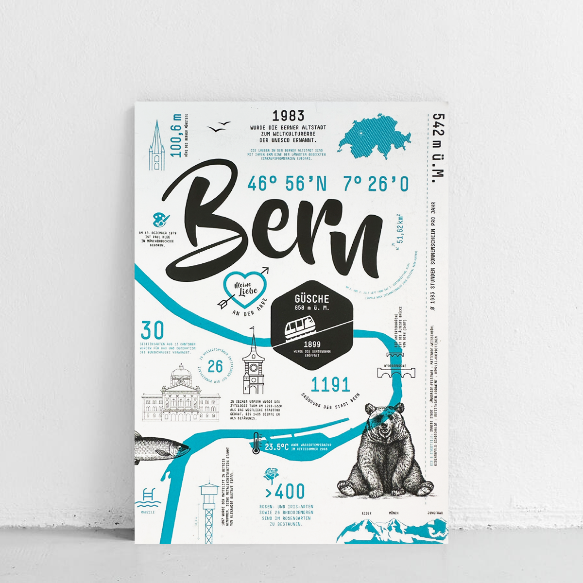 Poster Bern Karte von Stadt Land Art | Chat Noir